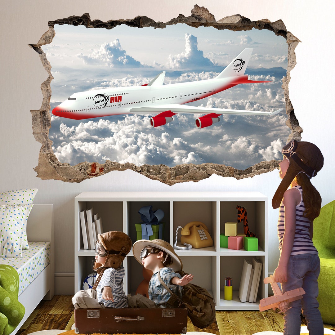 Passenger Aircraft Flight Over Clouds Wall Sticker Art Poster Mural ...