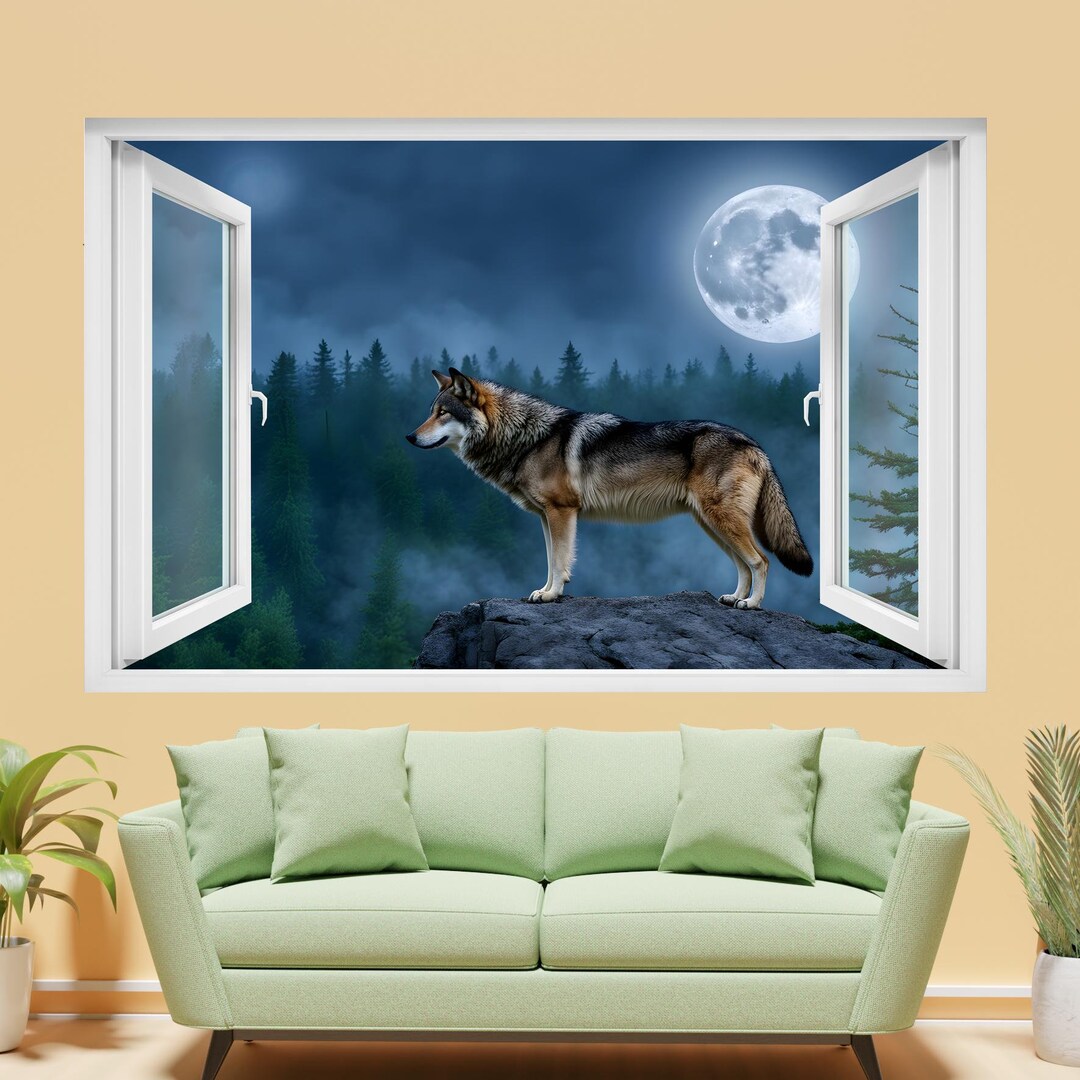 Alpha Lone Wolf Mural Decal Wall Sticker Poster Bedroom Office Nursery ...