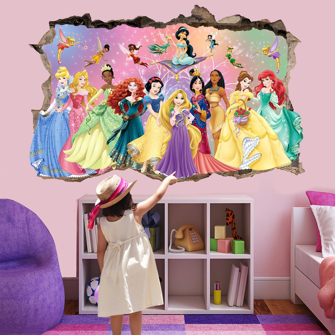 Princess Characters Wall Sticker Mural Poster Decal Girls Room Office ...