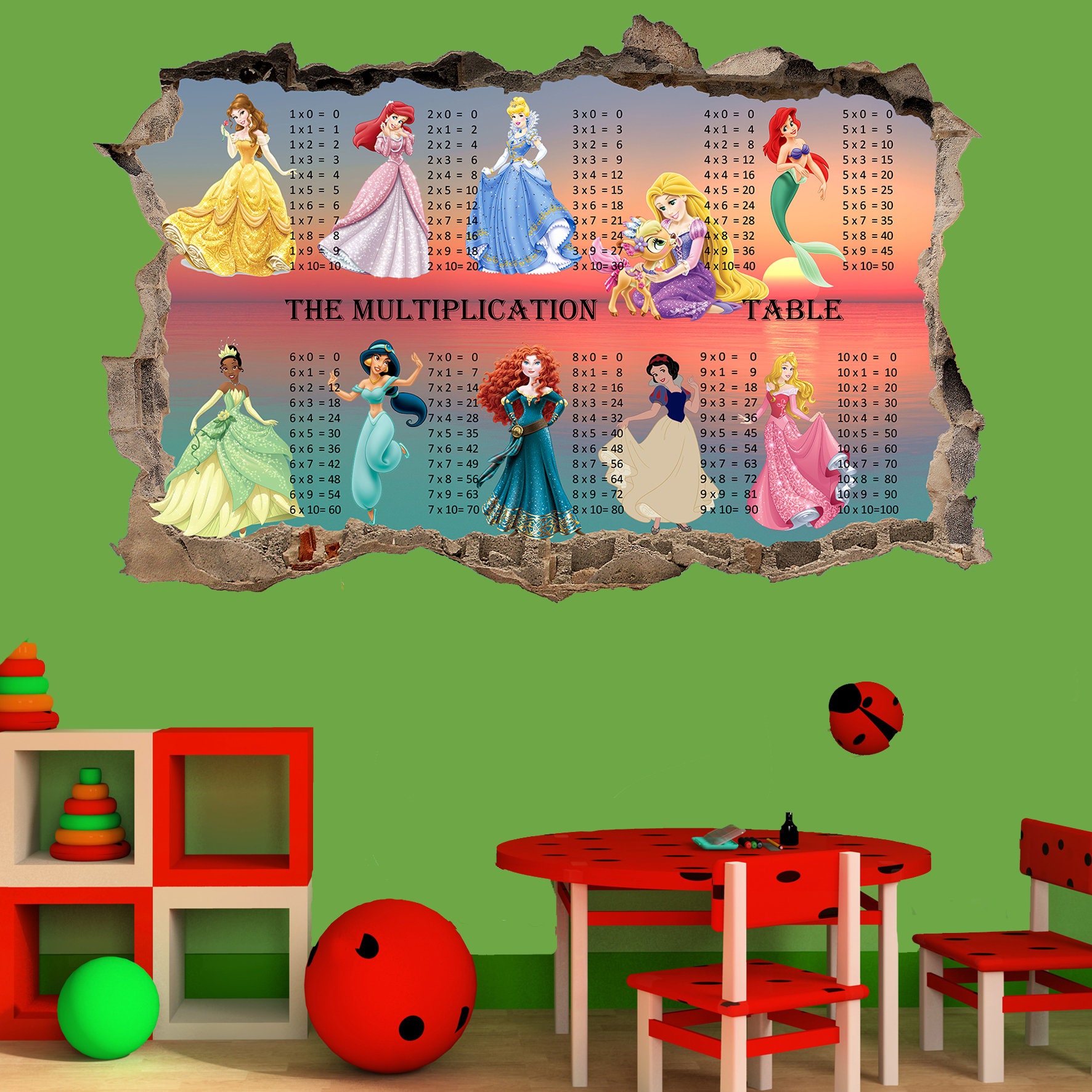 Princess Fun Maths Multiplication Times Table Educational Wall Sticker ...