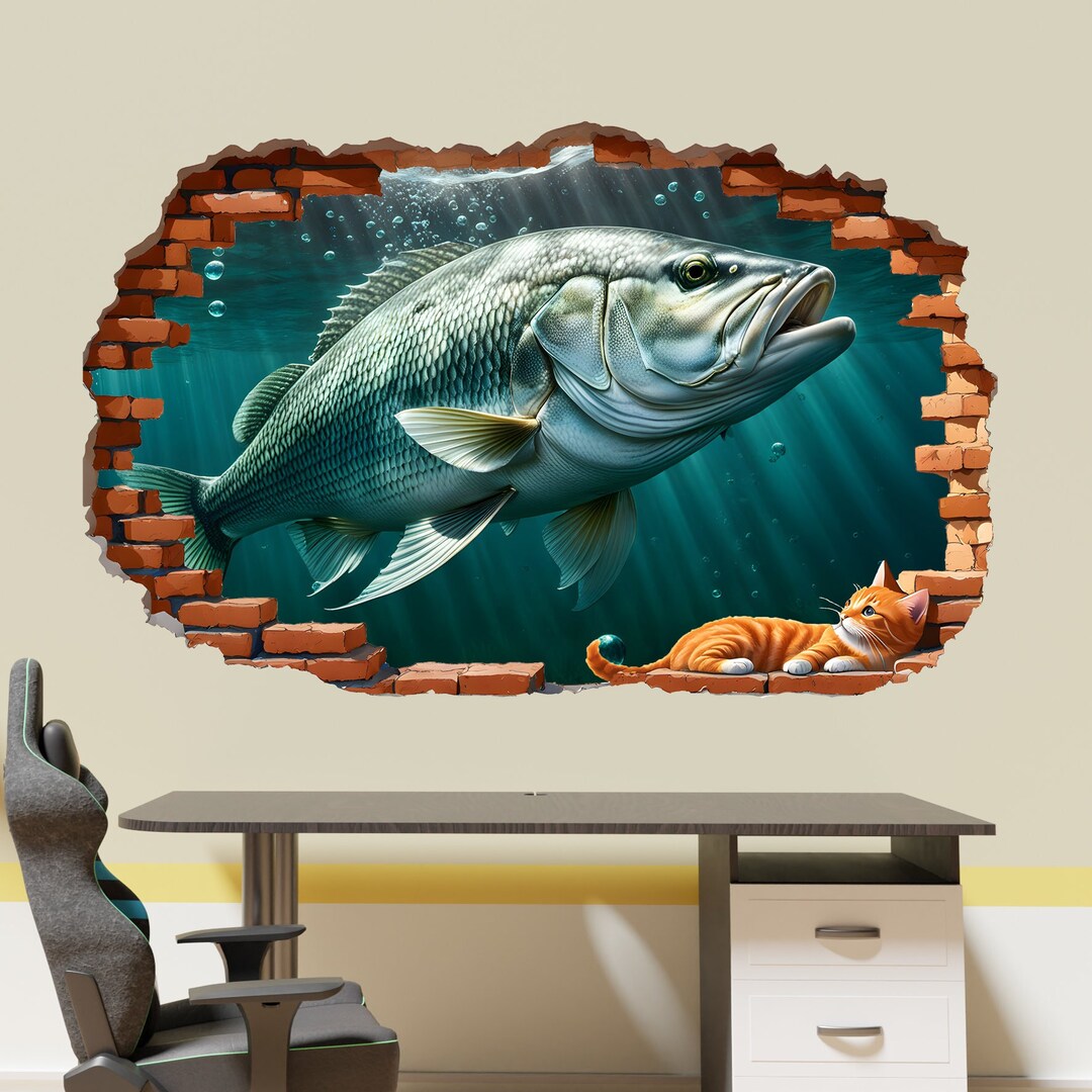 Fishing Sea Bass Massive Wall Sticker Decal Mural Art Poster Office ...