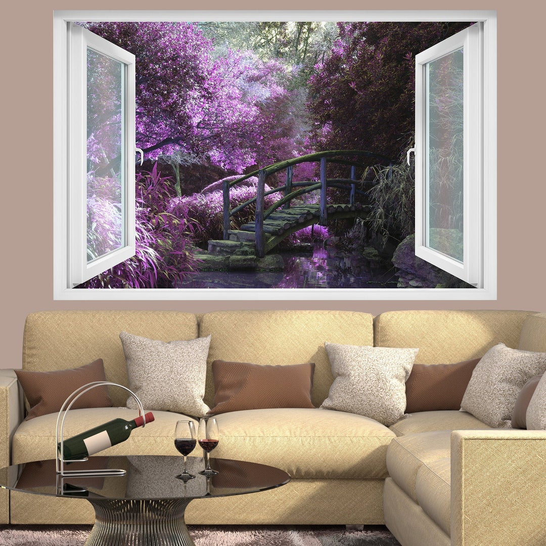Beautiful Peaceful Forest Wooden Bridge Wall Sticker Art Poster Mural ...