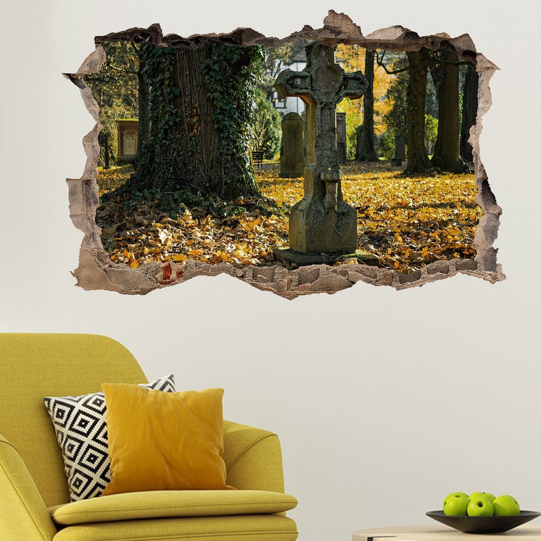 Graveyard Headstone Cross Gothic Wall Sticker Art Poster Mural Transfer ...