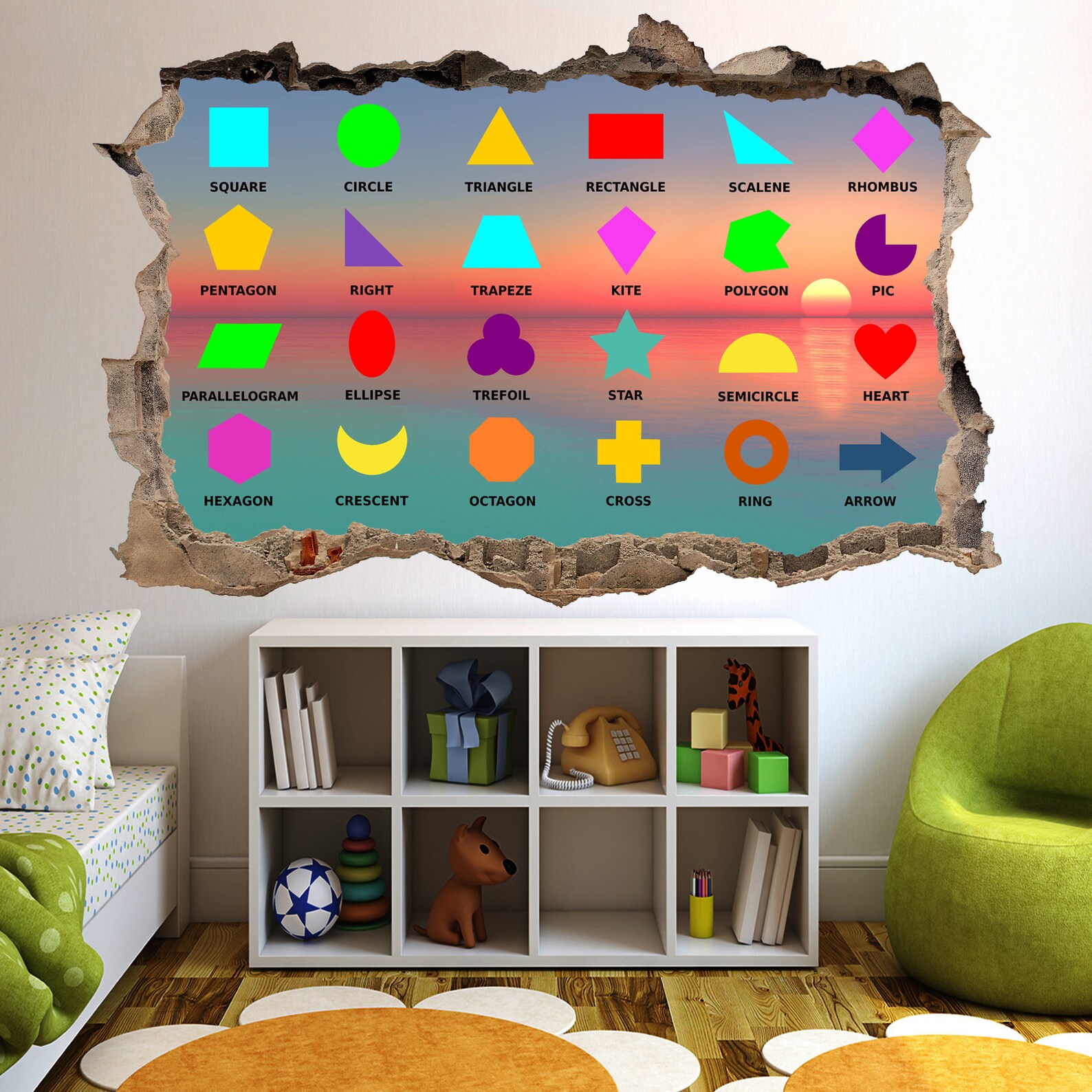 Simple Geometric Shapes Educational Wall Sticker Art Poster Mural ...