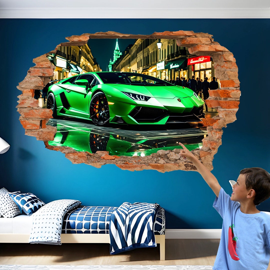 Green Sports Cars Large Wall Mural Decal Sticker Art Poster Room Office ...