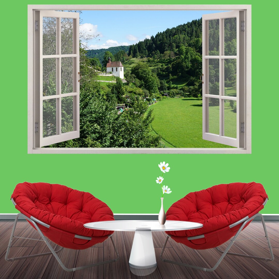 Countryside Village Forest Chapel Wall Sticker Poster Mural Decal Room ...