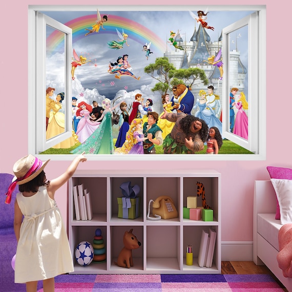Princess Characters Prince Castle Rainbow Wall Sticker Mural - Etsy