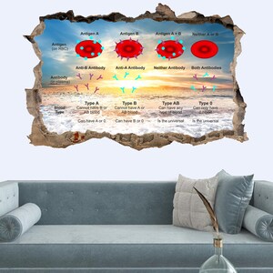 Blood Type Chart With Antigens Biology Educational Wall Sticker Art ...