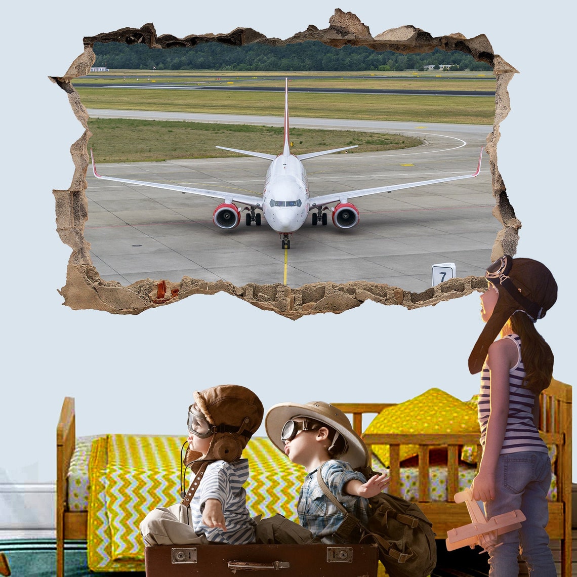Passenger Plane Runway Takeoff Wall Sticker Art Poster Mural Transfer ...