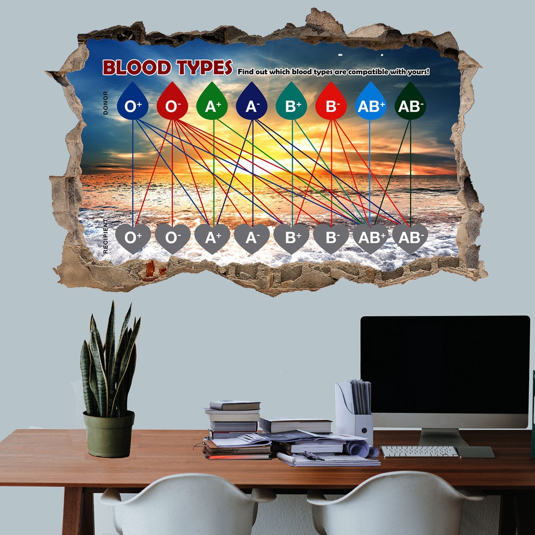 Blood Type Chart Compatibility Educational Wall Sticker Art Poster ...