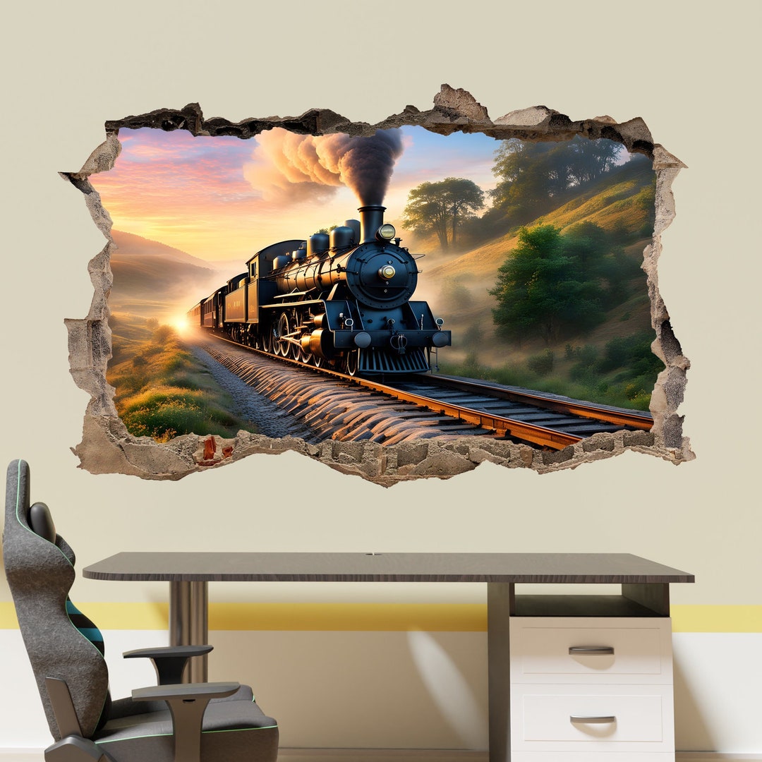 Vintage Steam Train Wall Sticker Self-adhesive Mural Art Decal Poster ...