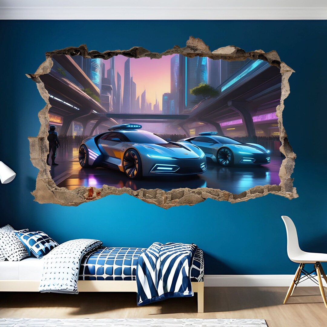 Futuristic Police Car Wall Sticker Decal Mural Art Poster Office ...