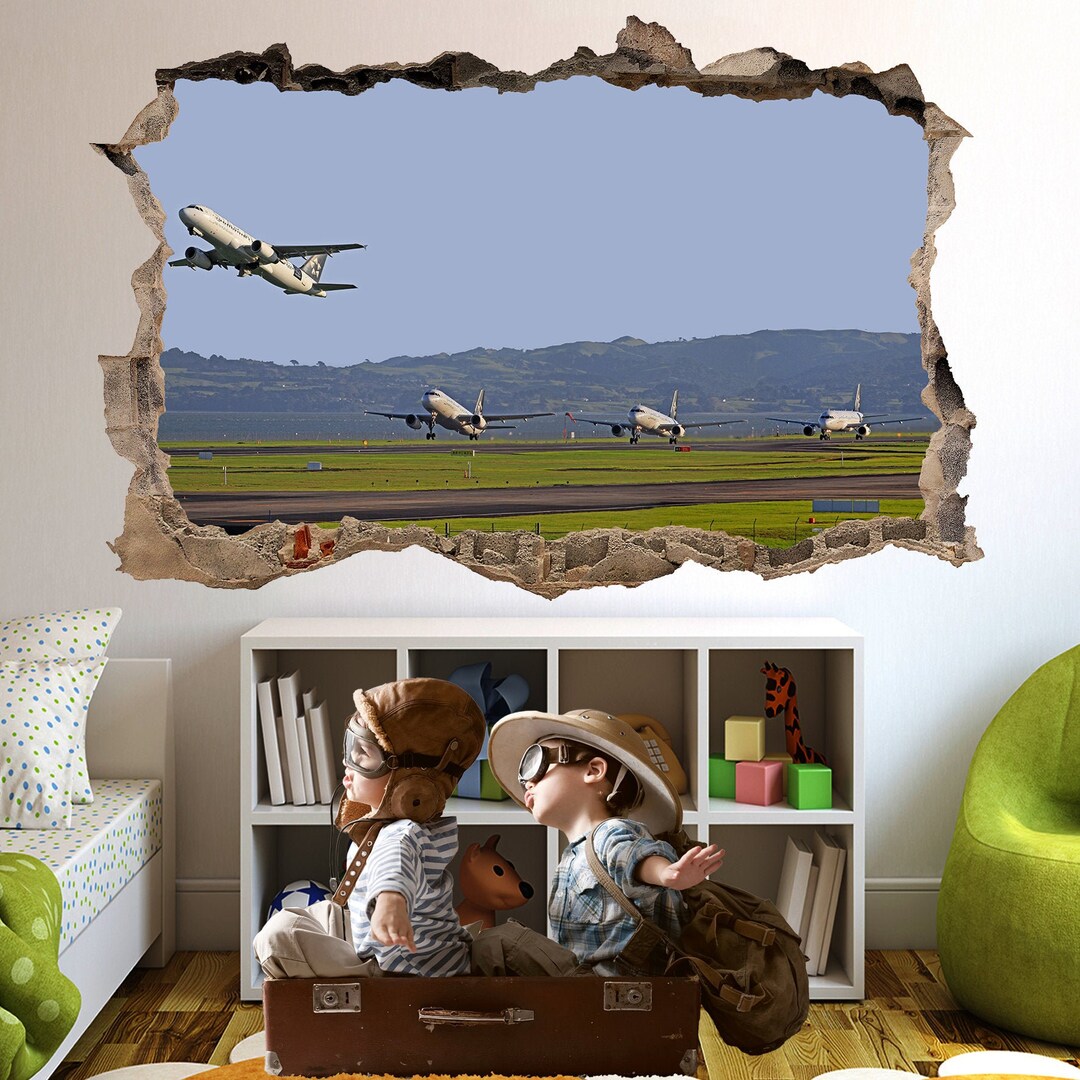 Passenger Plane Runway Takeoff Wall Sticker Art Poster Mural Transfer ...
