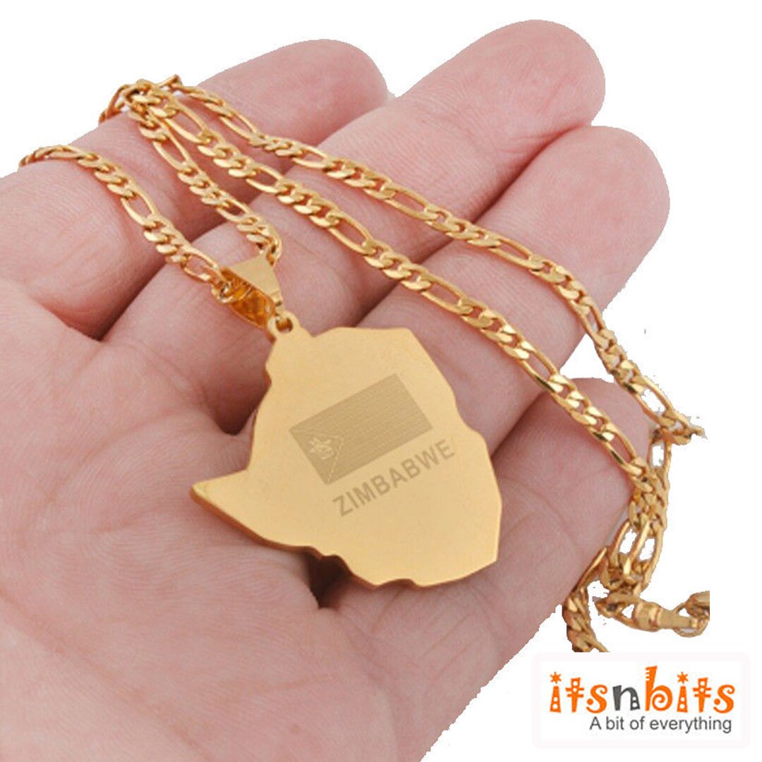 Zimbabwe Map Flag Gold Necklace Gold Plated Stainless Steel - Etsy