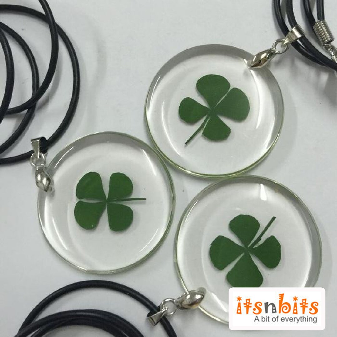 Naturally Dried Four Leaf Clover Necklace Shamrock Lucky Charm - Etsy
