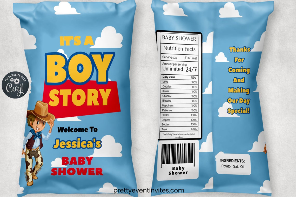 Its A Boy Story Baby Shower Favor Boy Story Chip Bag Favor Bag Gift Bag ...