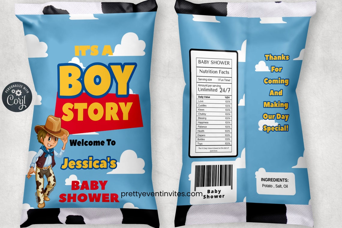 Its A Boy Story Baby Shower Favor Boy Story Chip Bag Favor Bag Gift Bag ...
