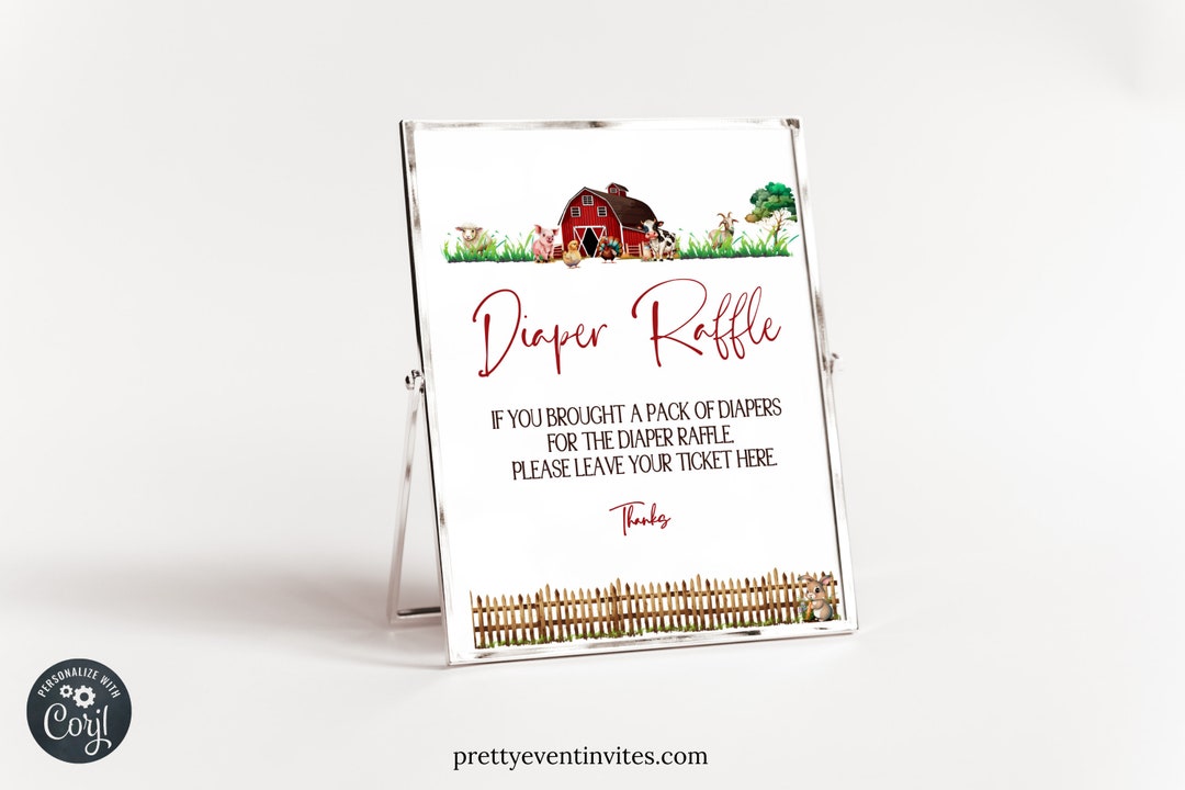 Farm Animals Diaper Raffle Sign: Barnyard Baby Shower (digital Download ...