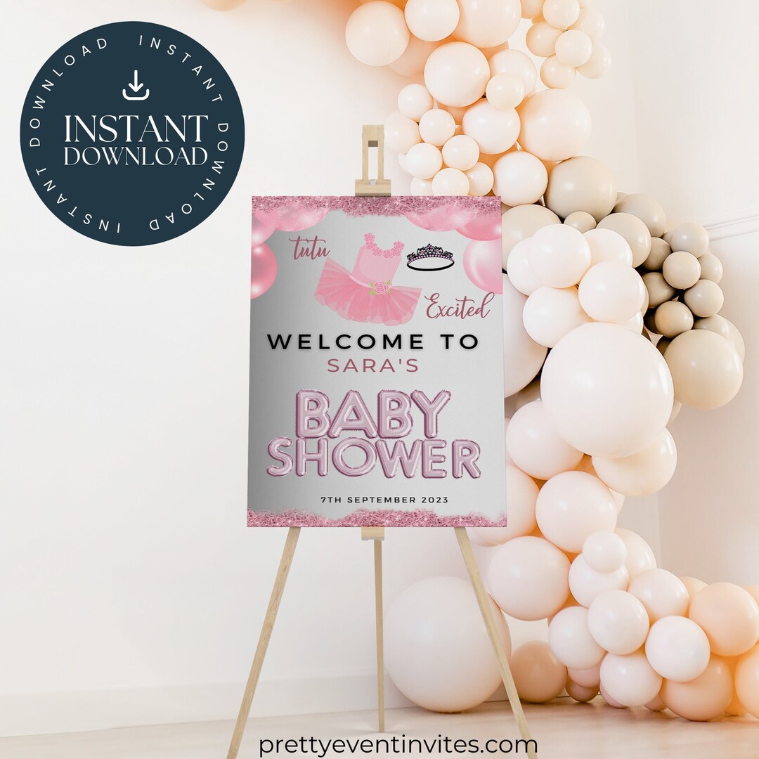 Tutu Excited Baby Shower Welcome Sign, Editable Tutu Baby Shower ...