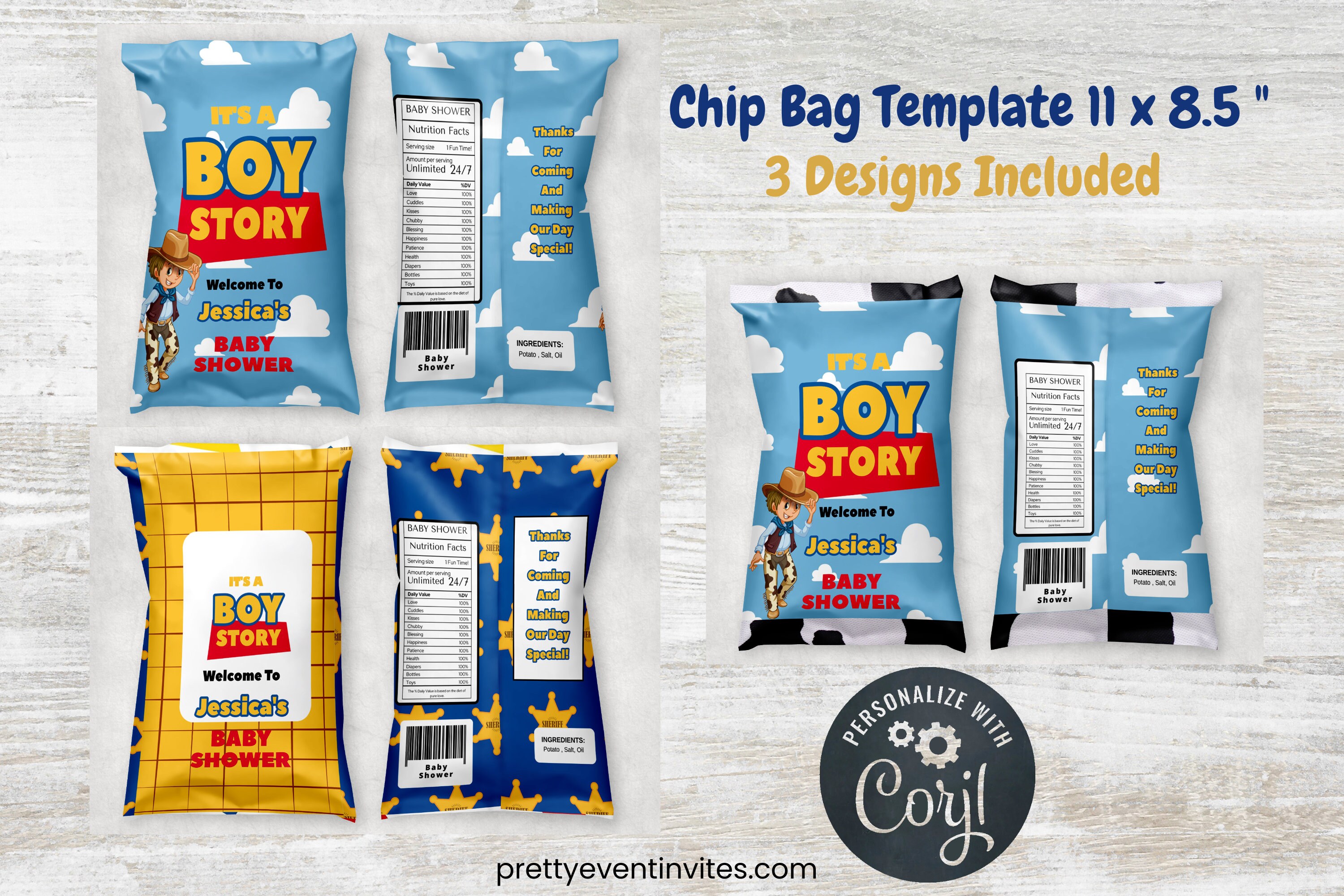 Its A Boy Story Baby Shower Favor Boy Story Chip Bag Favor Bag Gift Bag ...