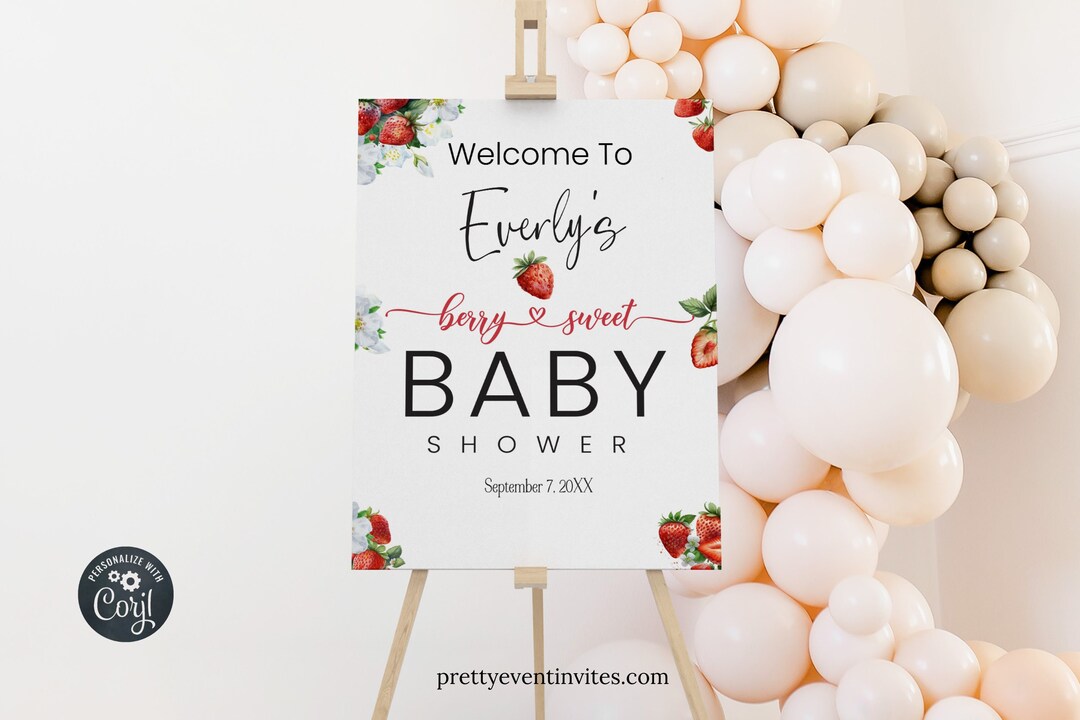 Berry Sweet Baby Shower Welcome Sign | Strawberry Baby Shower Welcome ...