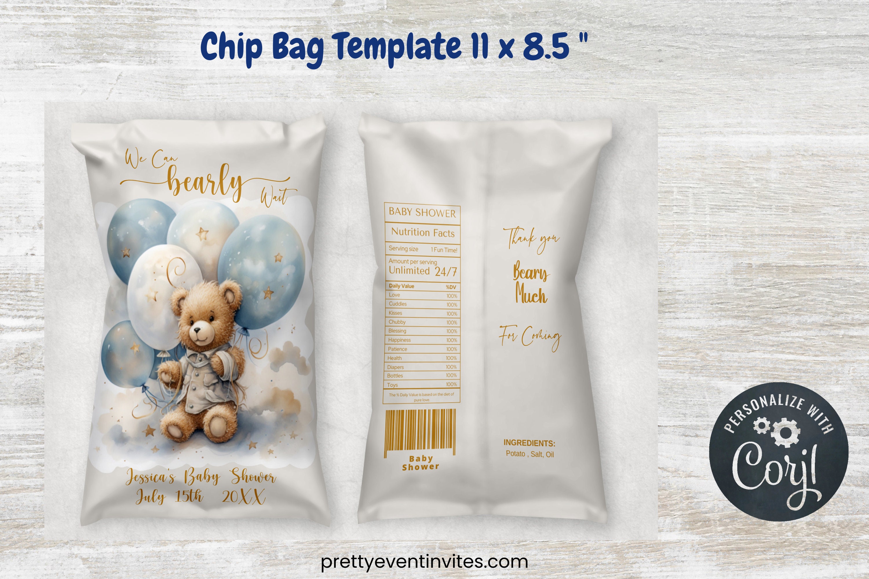 Template Printable | Chip Bag Label | Editable Bear Chip Bags | Gold ...