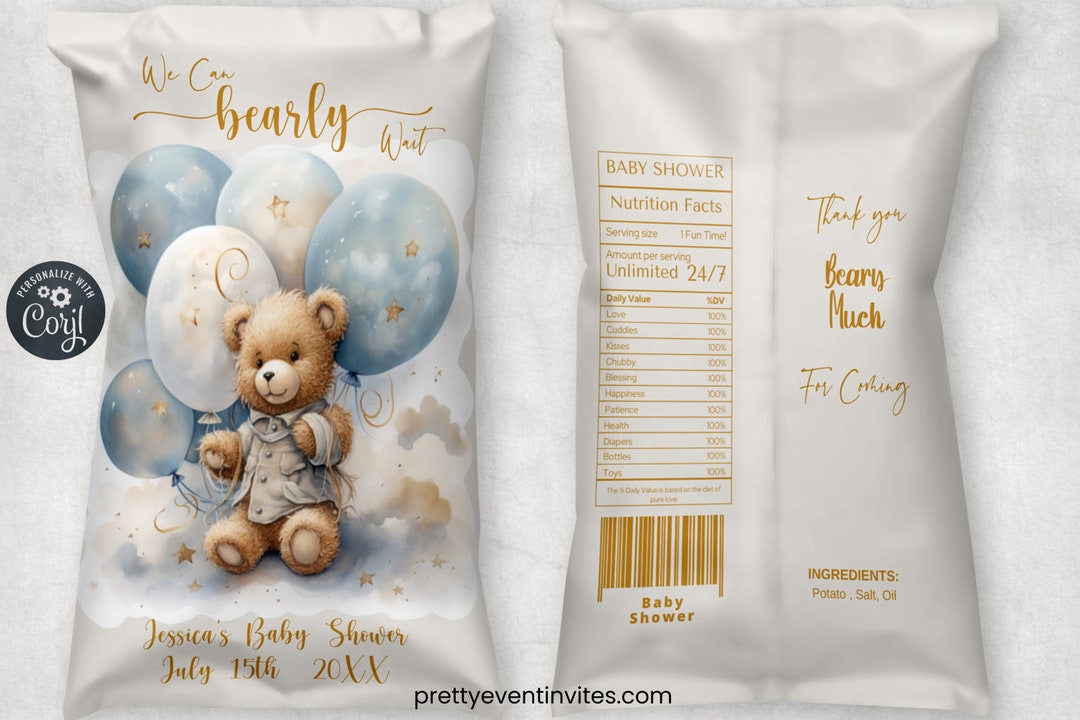 Template Printable | Chip Bag Label | Editable Bear Chip Bags | Gold ...
