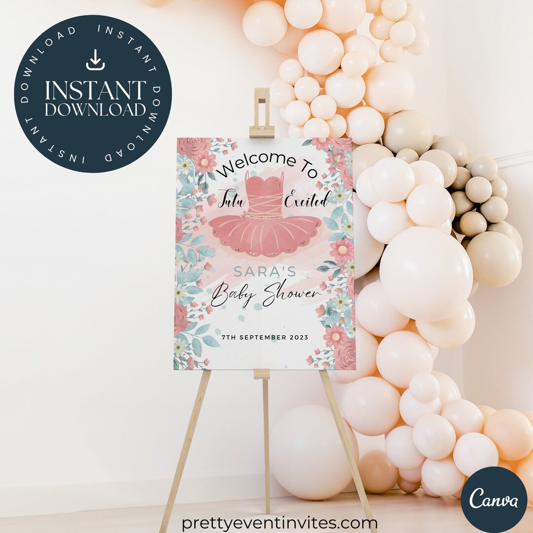 Ballerina Baby Shower Welcome Sign: Editable Tutu Template (canva) - Etsy