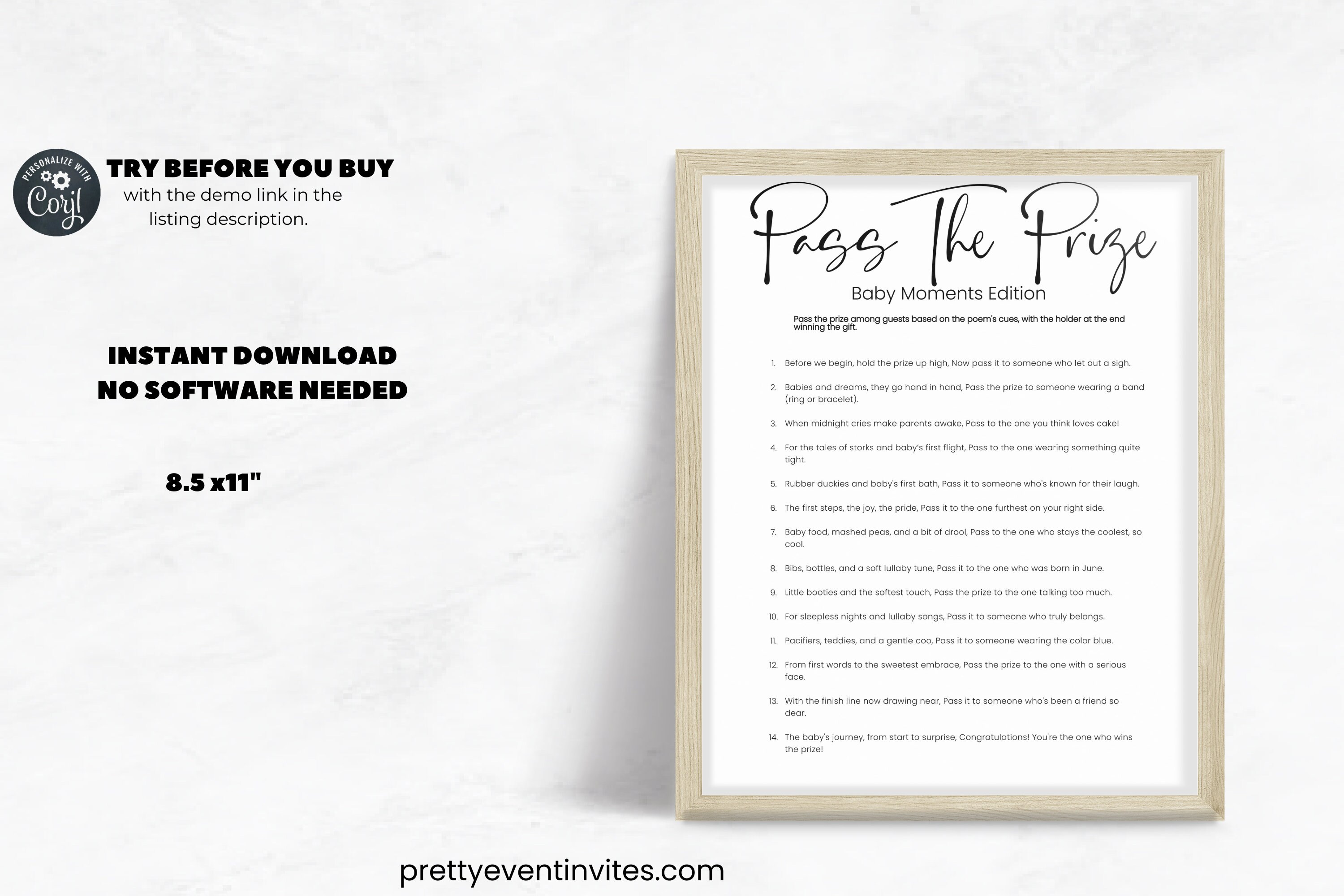 Pass the Prize Baby Shower Boy | Pass the Prize Poem Printable | Rhyme ...