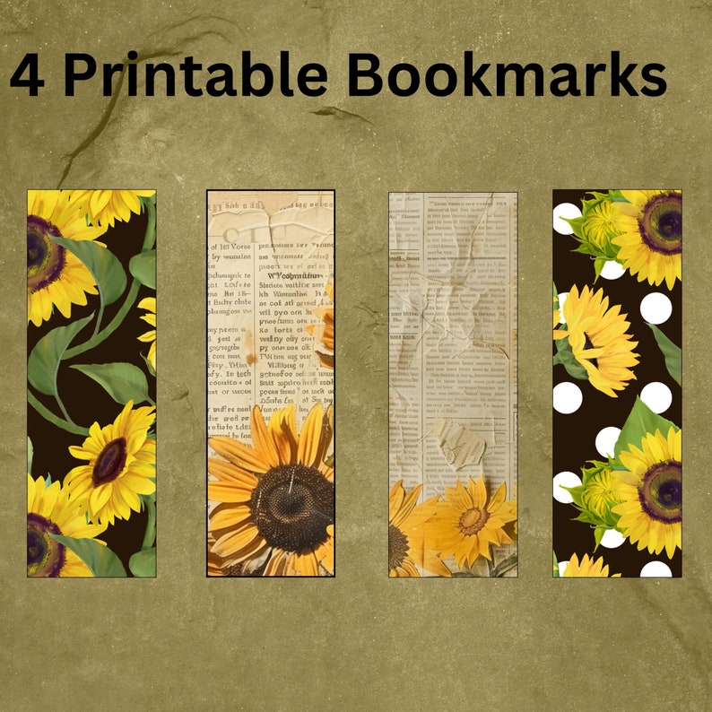 Printable Bookmarks, Set of 4 Fall Sunflower Bookmarks, Romance Reader ...