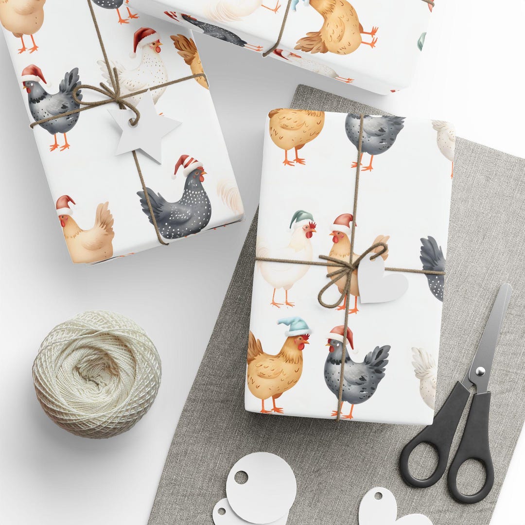 Christmas Wrapping Paper for Chicken or Farm Animal Lover, Vintage ...
