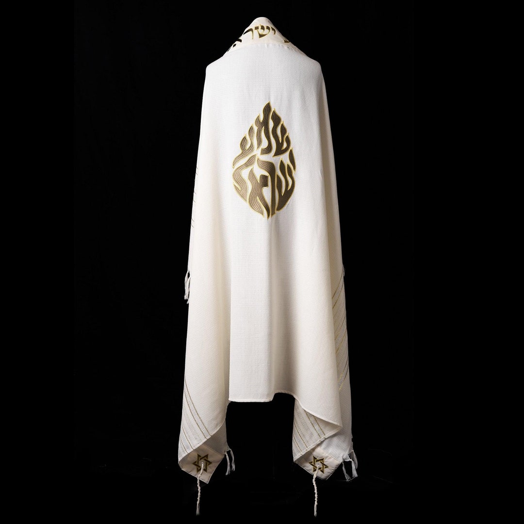 Large Tallit Shema Yisrael White and Gold 100% Kosher Wool Handmade in ...