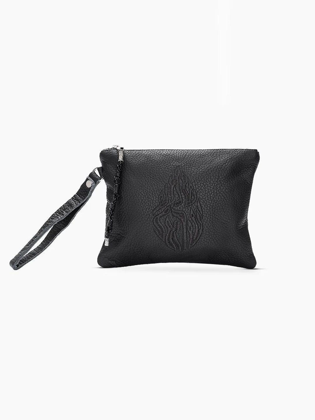 Black Grained Leather Pouch | Shema Israel Hebrew Embroidery, Gift for ...