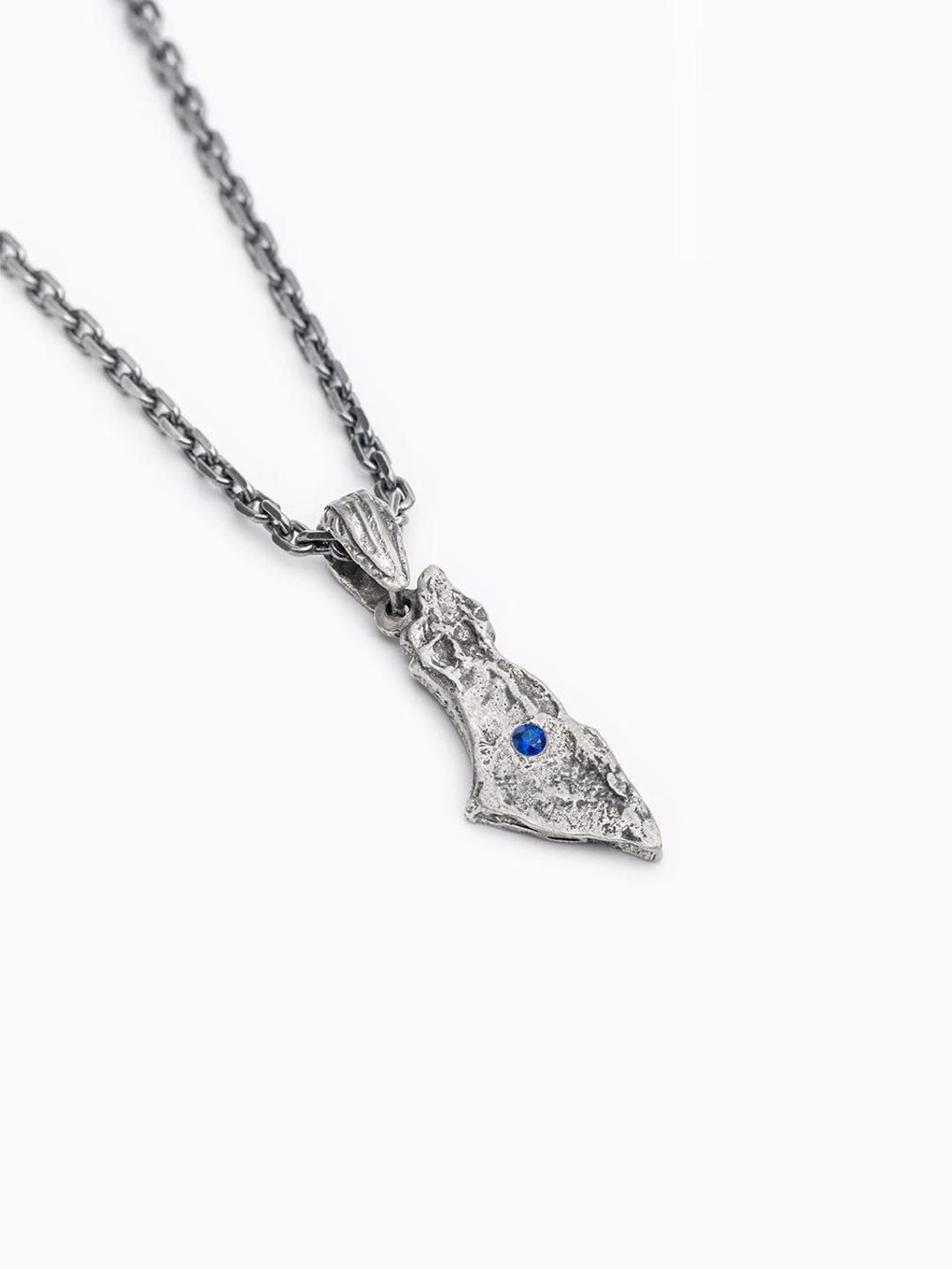 Silver Israel Map With Saphir Blue Pendant Handmade Judaica on Chain ...