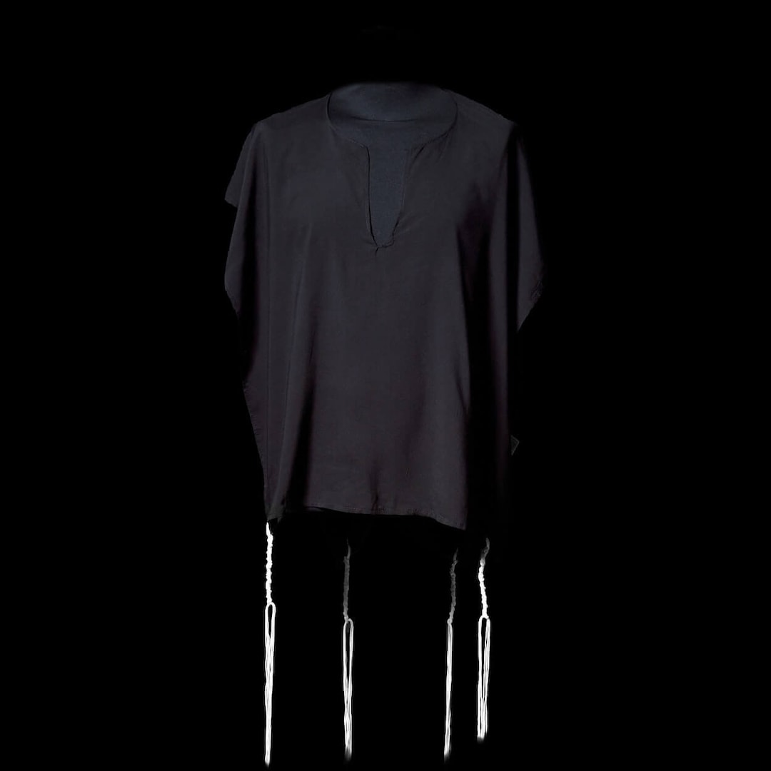 Tzitzit Katan Black 100% Cotton Kosher Jewish Prayer Shawl Bar Mitzvah ...