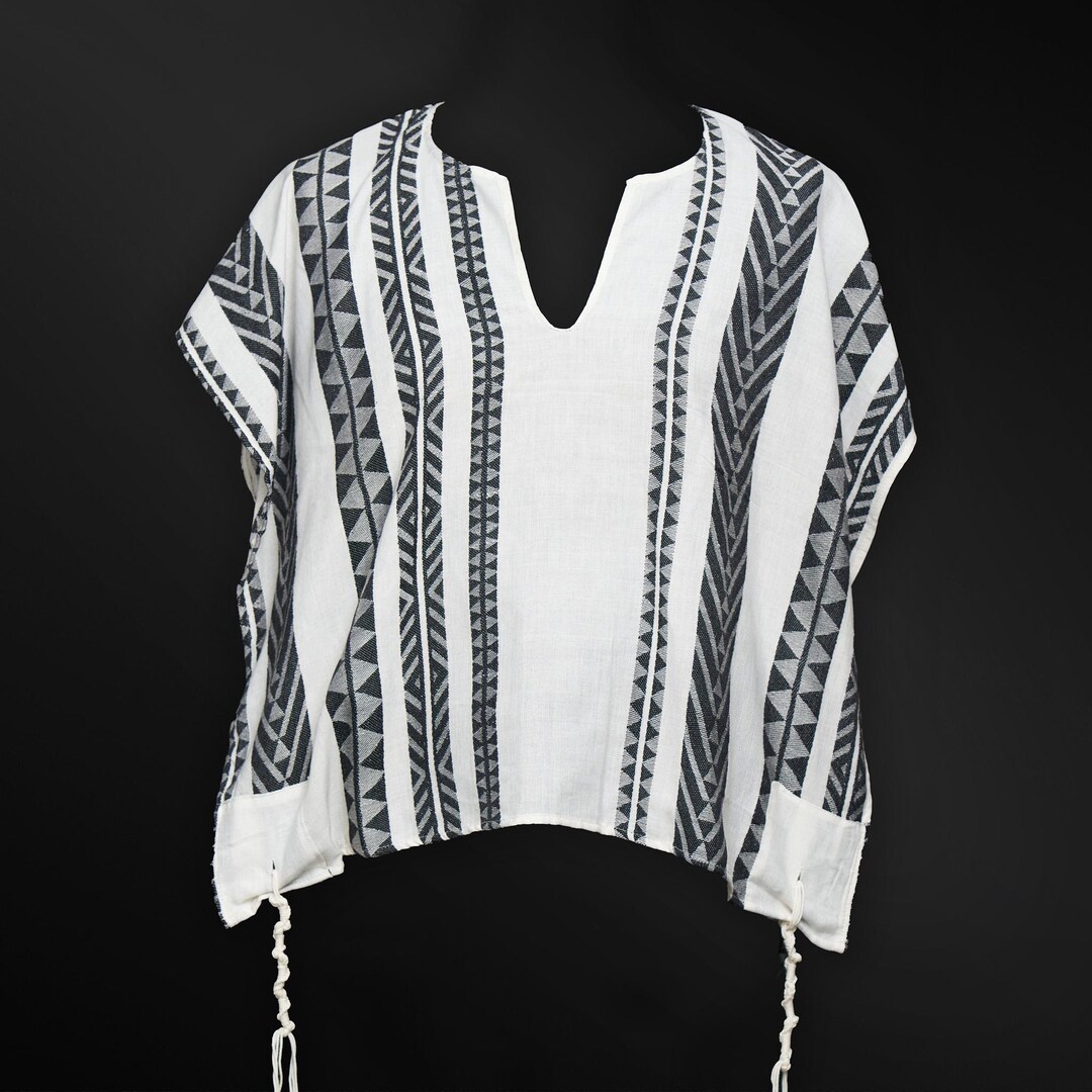 Tzitzit Katan White and Black Geometric Pattern 100% Cotton Kosher ...