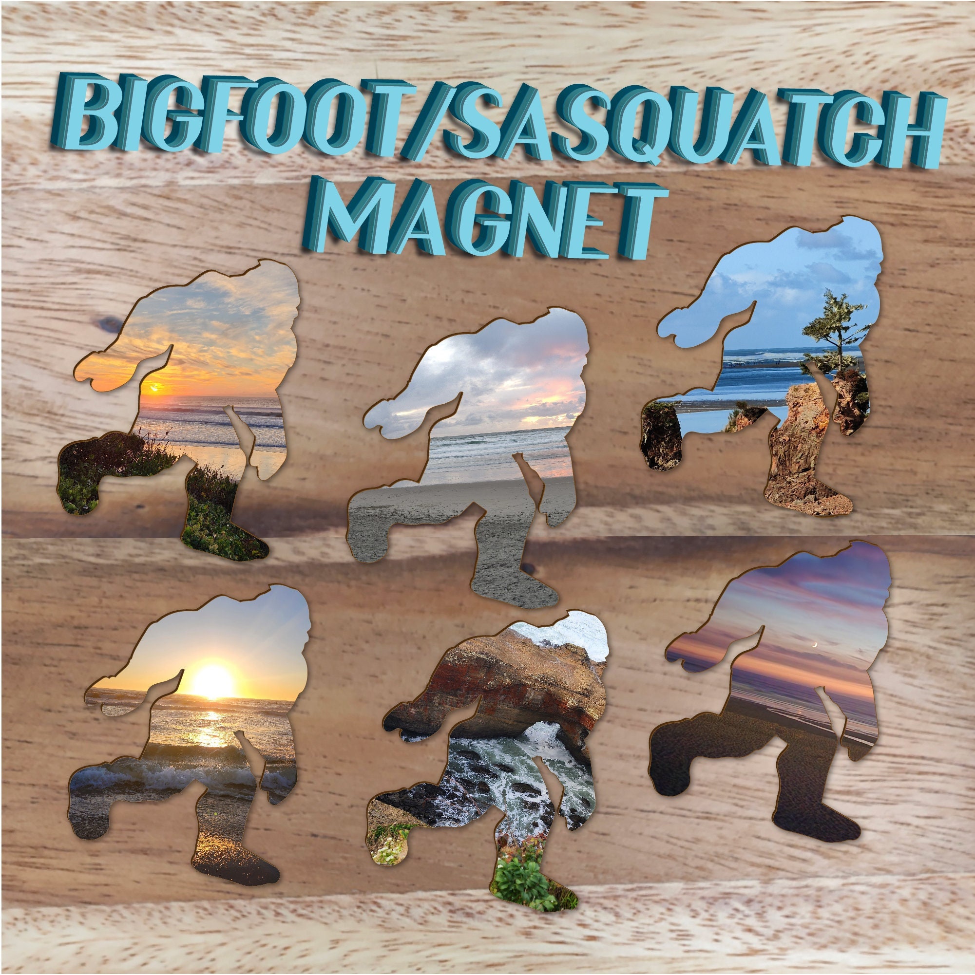 Wood Magnet With Bigfoot Shape Photo Background of Pacific Northwest ...
