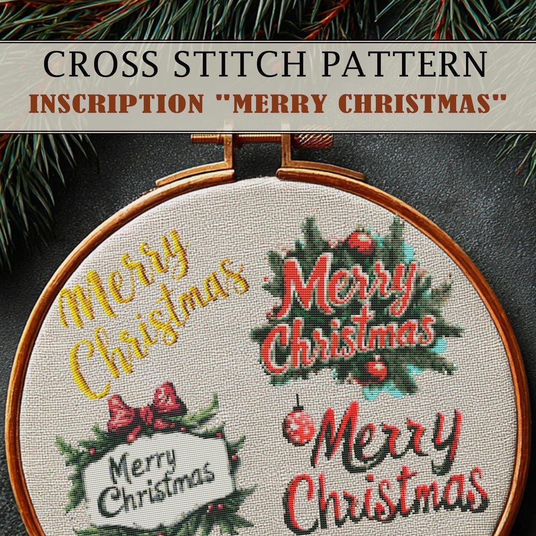Merry Christmas Inscription Cross Stitch | Wording Text Font ...