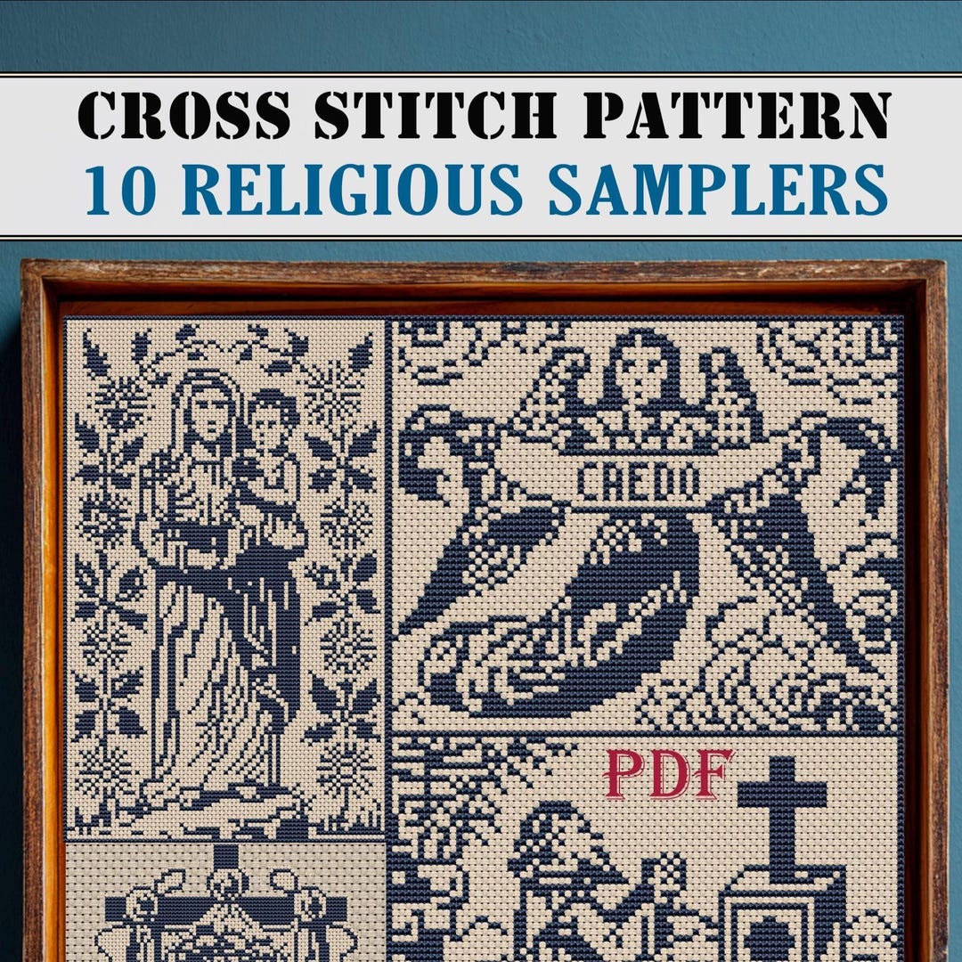 Religious Cross Stitch Pattern Bundle: 10 Christian Samplers, Antique ...