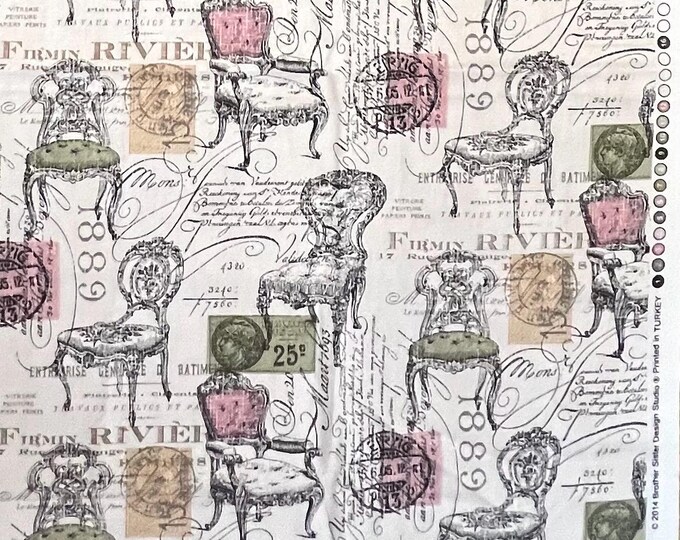 2014 French Script & Chair Home Decor Fabric/gray Chairs With a Cream ...