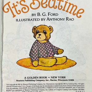 IT'S BEDTIME A First Little Golden Book 10135-12 by B.G. Ford ...