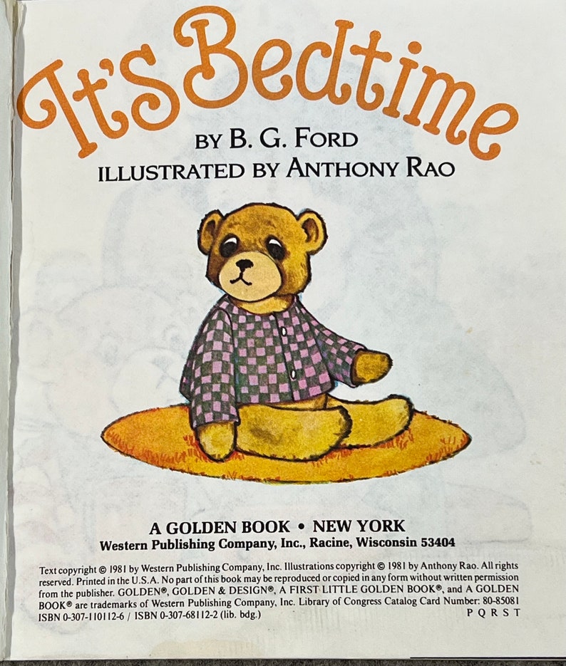 IT'S BEDTIME A First Little Golden Book 10135-12 by B.G. Ford ...