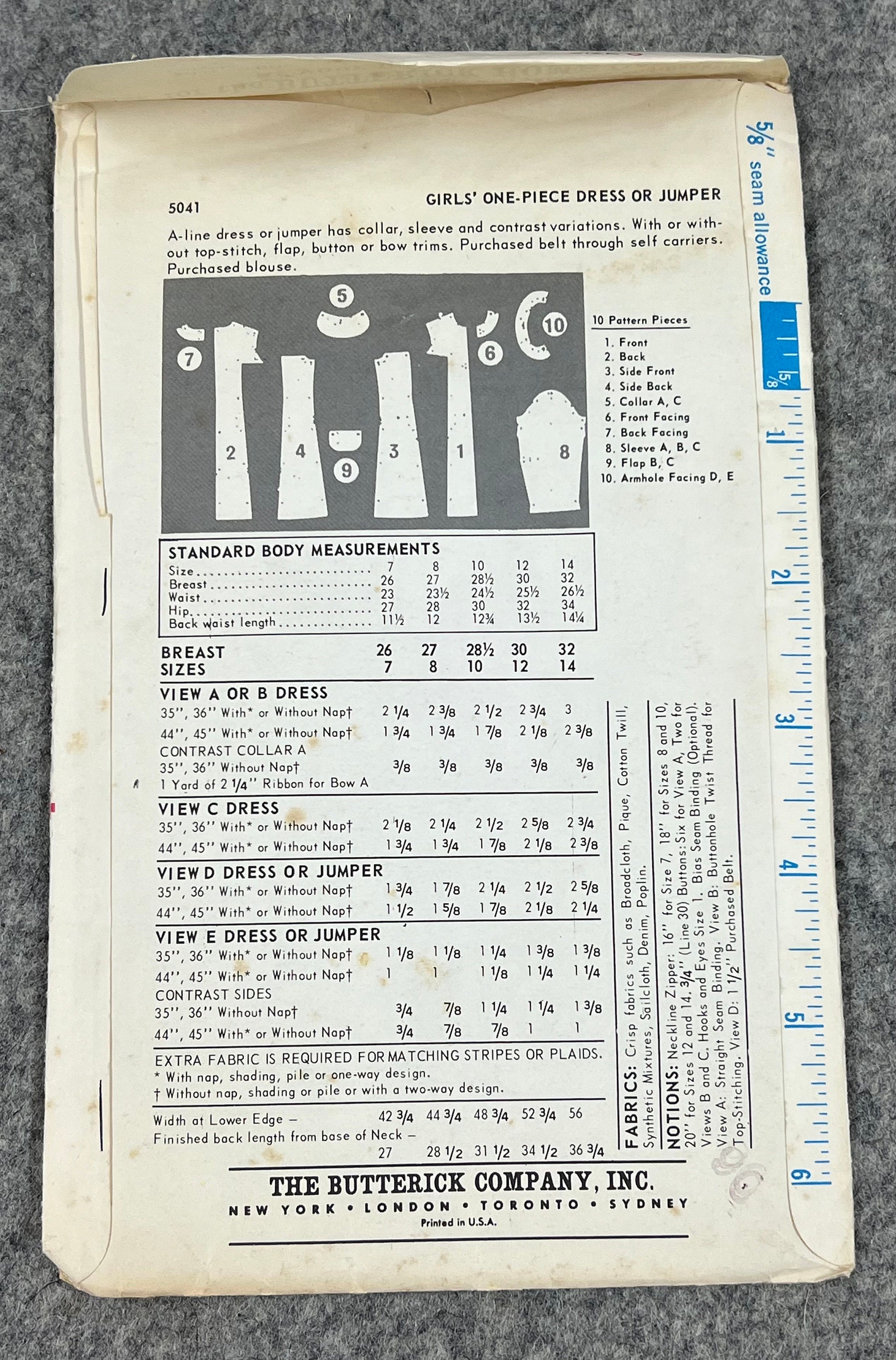 RARE UNCUT Butterick 5041 the Skimmer Girls' One-piece A-line Dress or ...