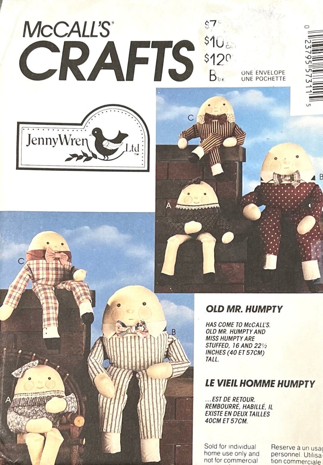 Mccalls Crafts Sewing Pattern 5731/719 Old Mr Humpty Dumpty Miss Humpty ...