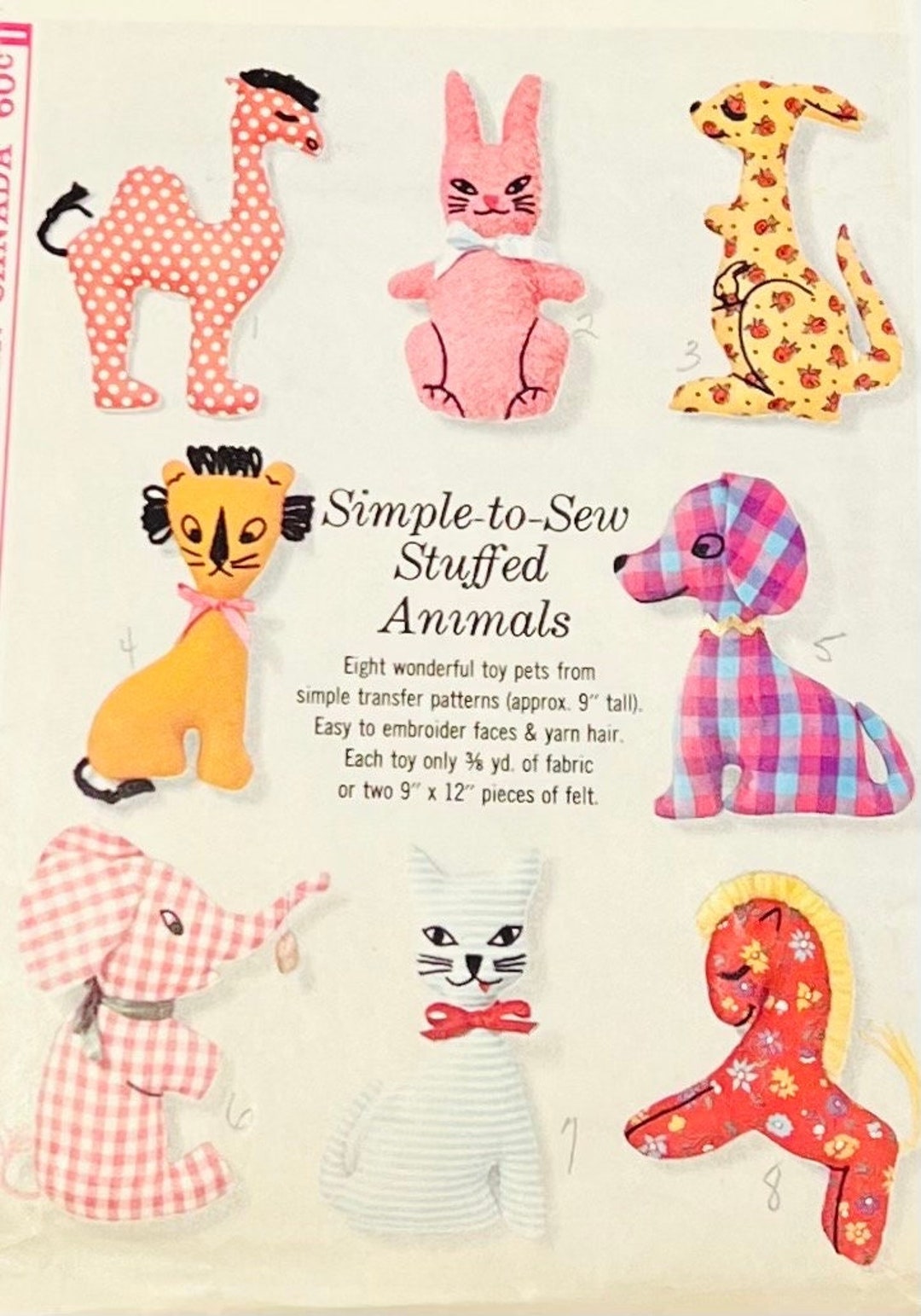 Simplicity Transfer Sewing Pattern 5767/simplicity 5767 Stuffed Soft ...