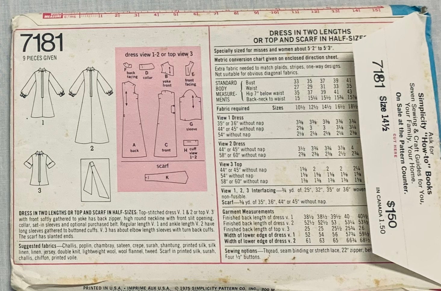 Simplicity 7181 Dress in Two-lengths or Top and Scarf Sewing Pattern ...