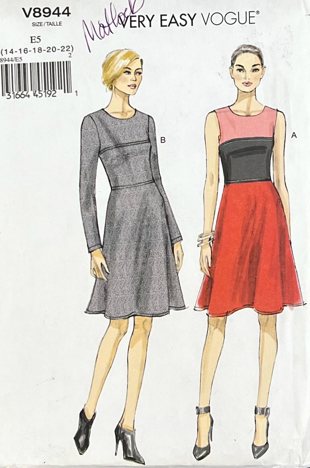 Vogue 8944 Very Easy Vogue Misses' Dress With Sleeve Variations/loose ...