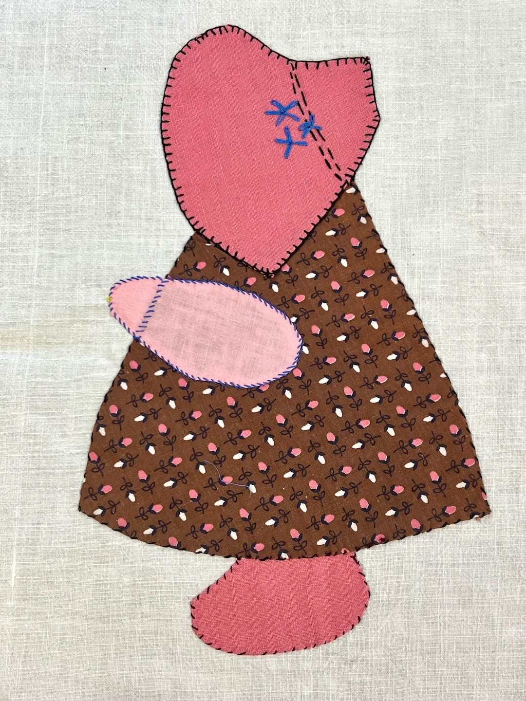 Vintage Sunbonnet Sue Quilt Block/1930s Feed Sack Fabric/hand Appliqued ...
