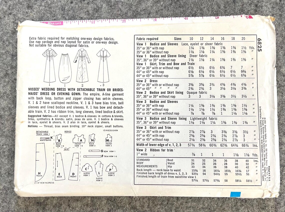 Vintage 1966 Simplicity 6825 Wedding Dress Pattern, Empire A-line, Size ...