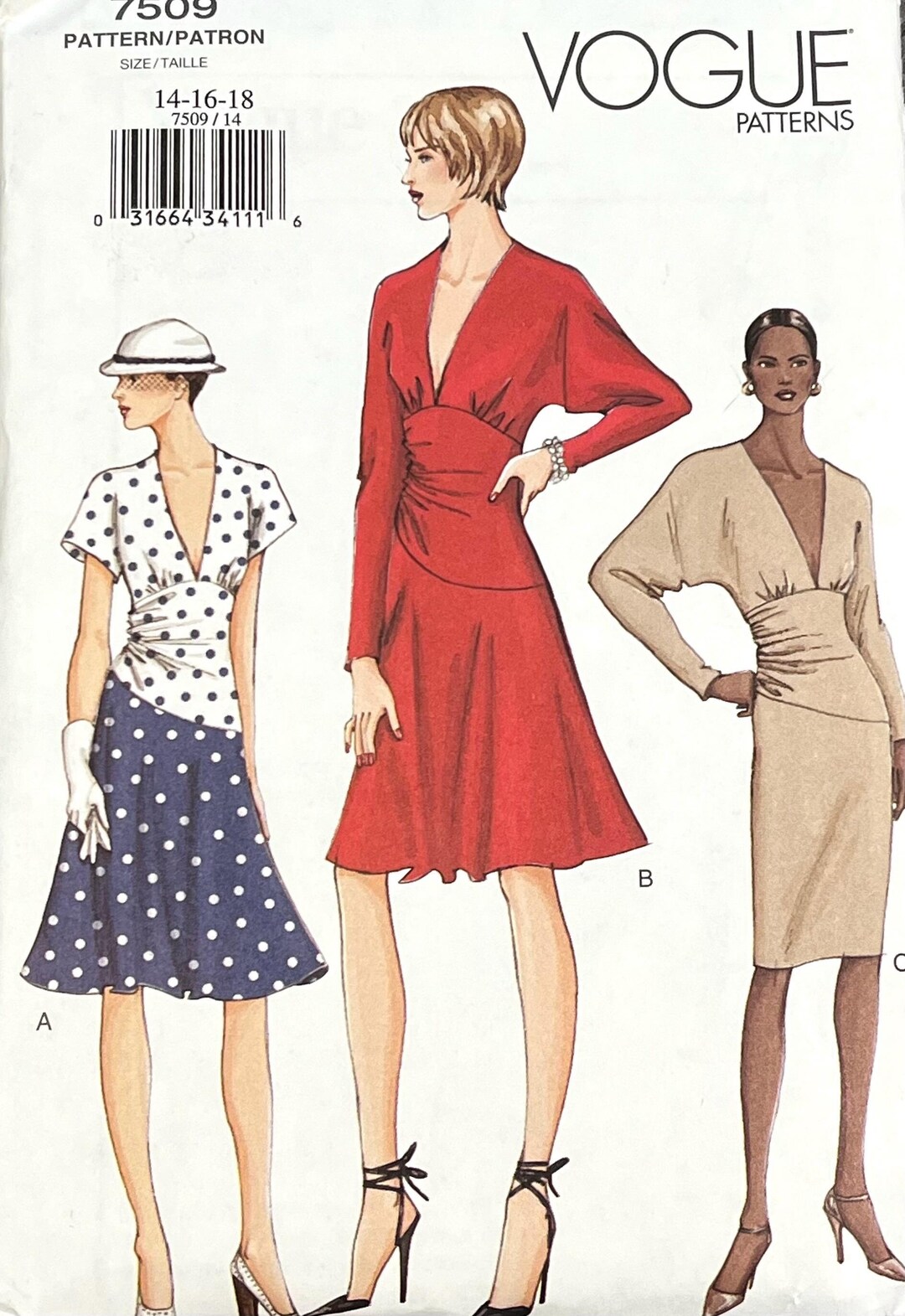 2001 Vogue 7509 Vogue Dress Pattern Misses' Lined/dolman Sleeve ...